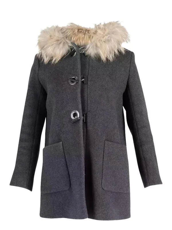 Sandro Hooded Fur-trimmed Coat - Grey