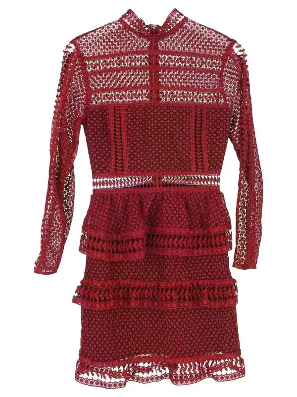 SELF-PORTRAIT Lace Long-sleeve Mini Dress - Red