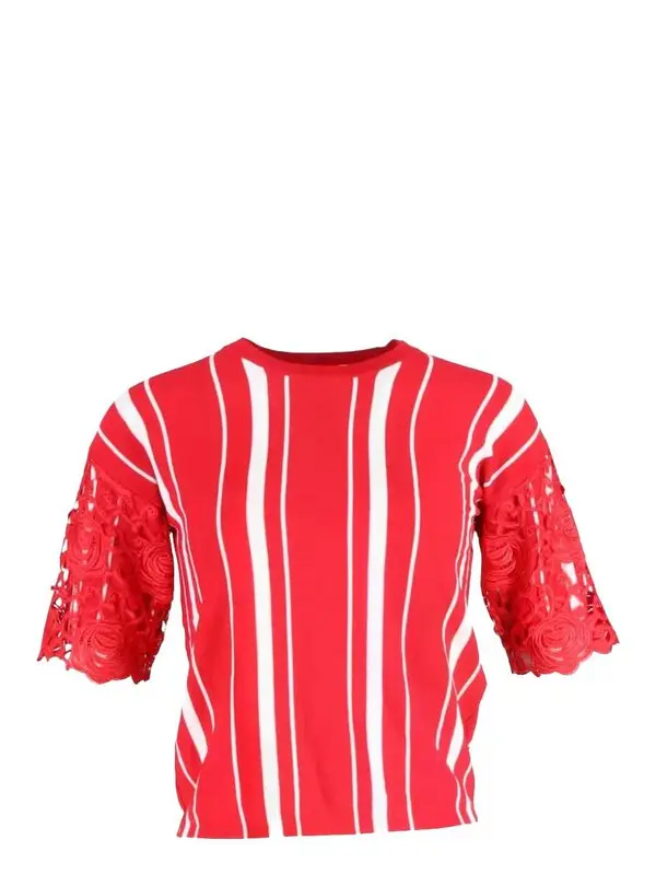 Maje Striped Lace-trim T-shirt - Red