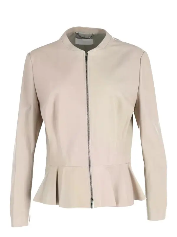 BOSS Leather Peplum Jacket - Neutrals