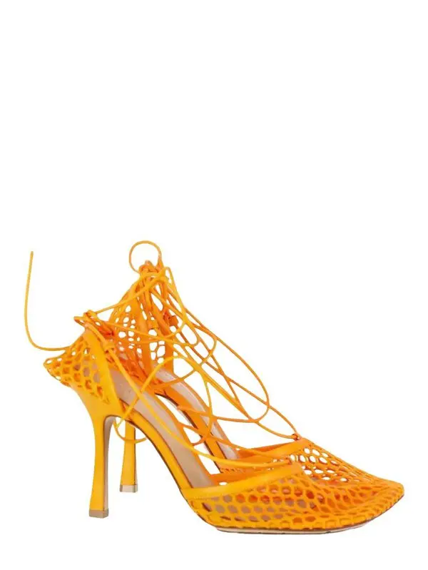 Bottega Veneta Squared-toe Lace-up Leather Sandals - Orange