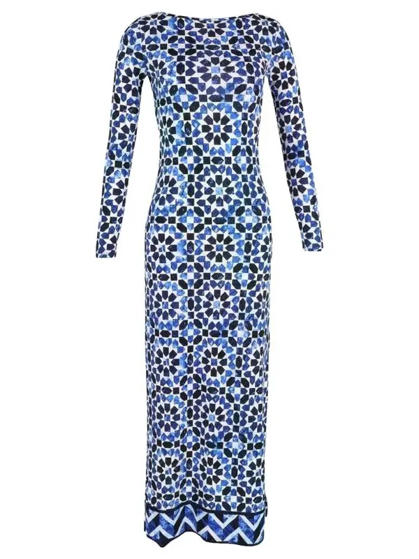 Michael Kors Printed Slit Maxi Dress - Blue