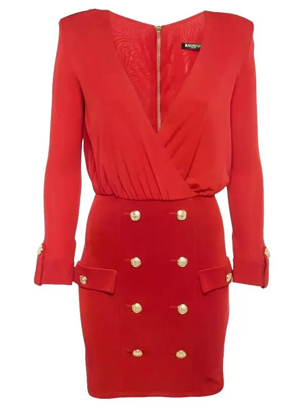 Balmain V-neck Button Mini Dress - Red