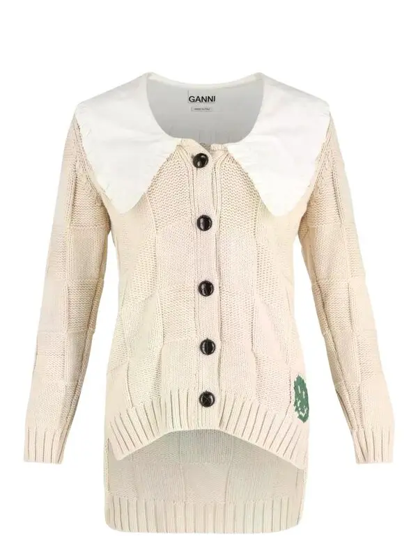 GANNI Collared Cardigan - Neutrals