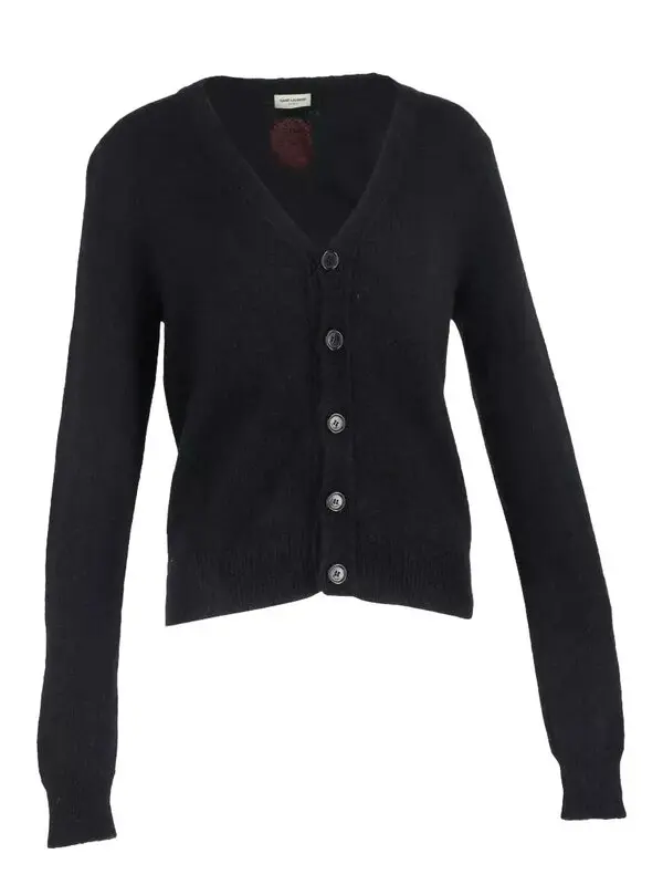 Saint Laurent Flamingo-motif Buttoned Cardigan - Black