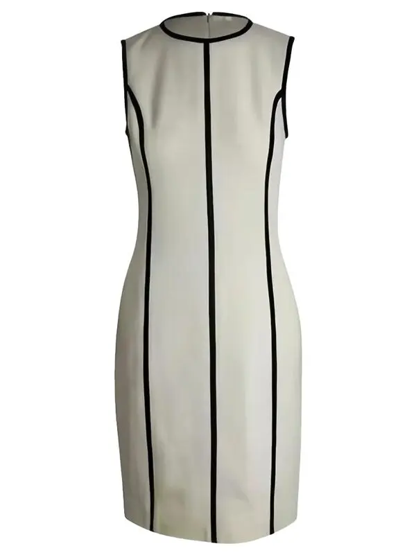 Michael Kors Leather Trim Midi Dress - Neutrals