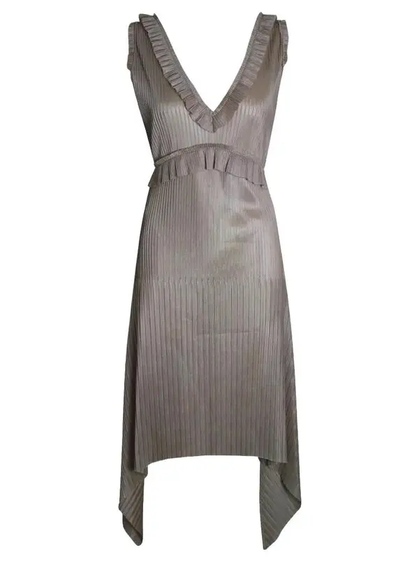 Givenchy Deep V-neck Plissé Dress - Neutrals