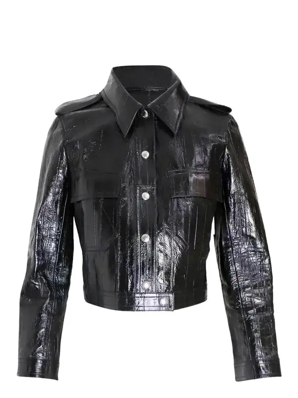 LOUIS VUITTON Cropped Leather Jacket - Black