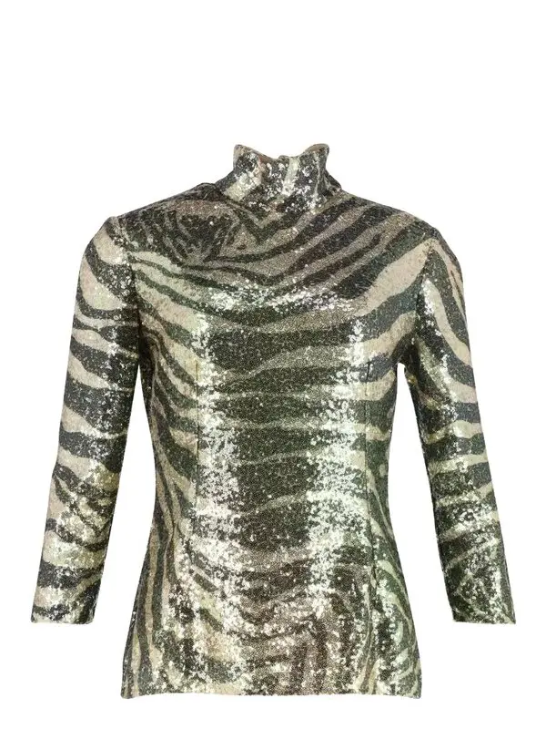 Dolce & Gabbana Zebra-print Sequin Turtleneck Top - Gold