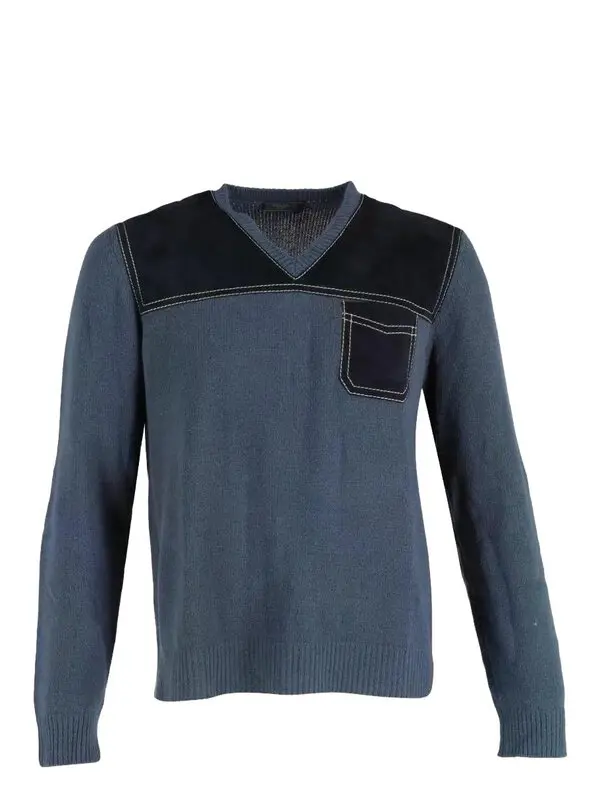 Prada Panelled V-neck Sweater - Blue