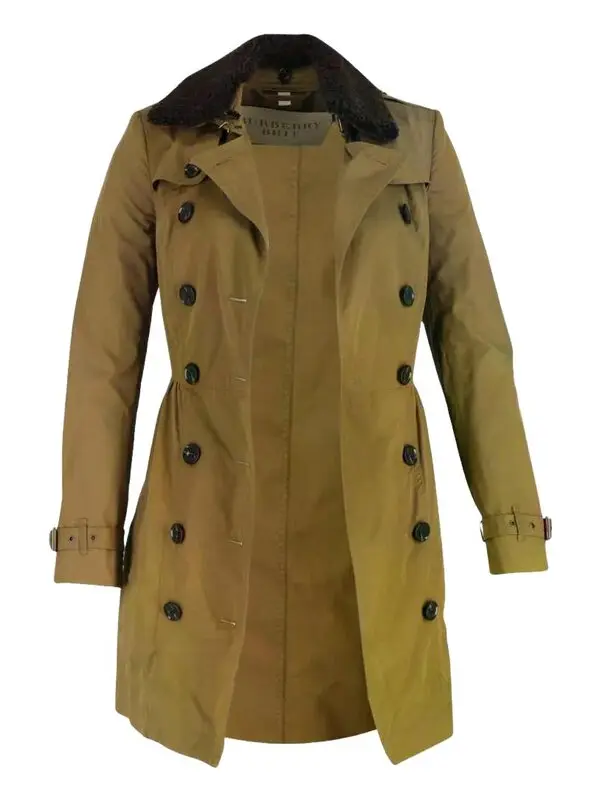 Burberry Shearling-collar Belted Trench Coat - Brown