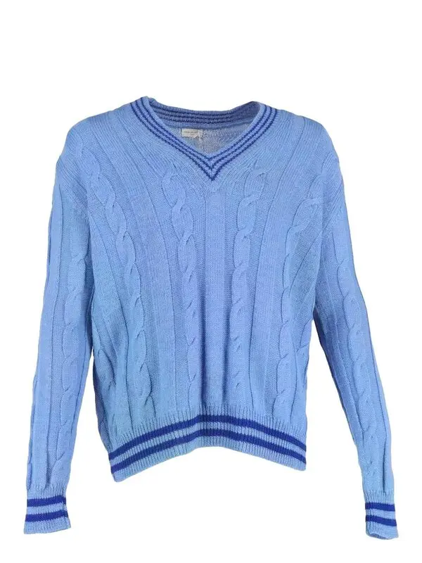 Dries Van Noten Cable-knit V-neck Sweater - Blue
