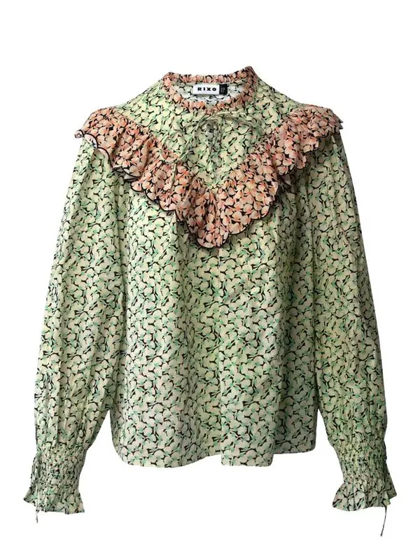 Rixo Danica Ruffled Floral Blouse - Green