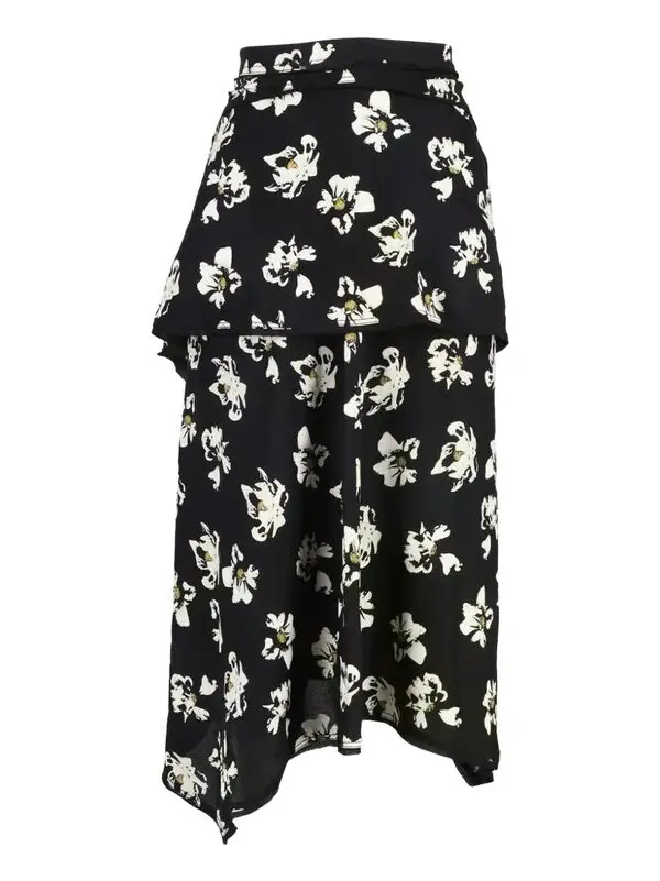 Proenza Schouler Asymmetric Floral-print Midi Skirt - Black
