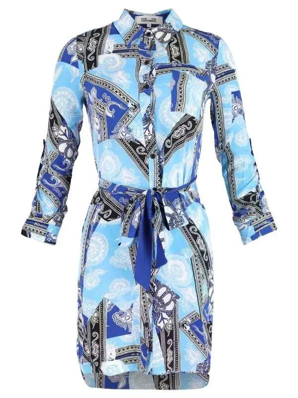 Diane Von Furstenberg Printed Shirt Midi Dress - Blue