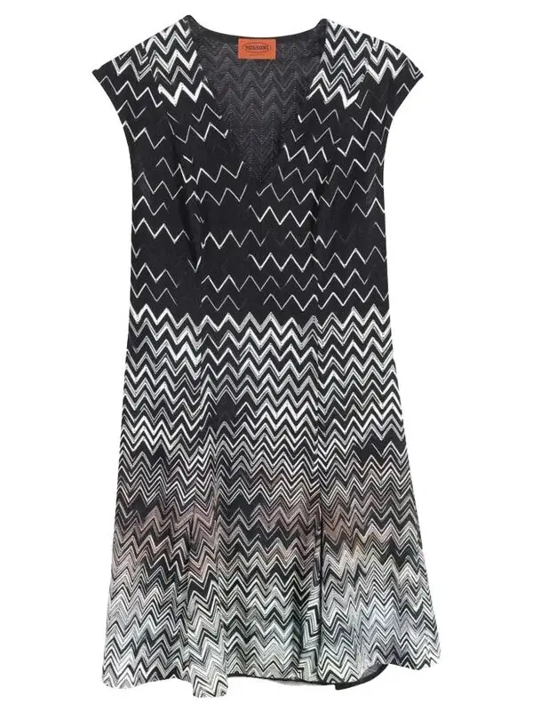 Missoni Zigzag-print V-neck Mini Dress - Black