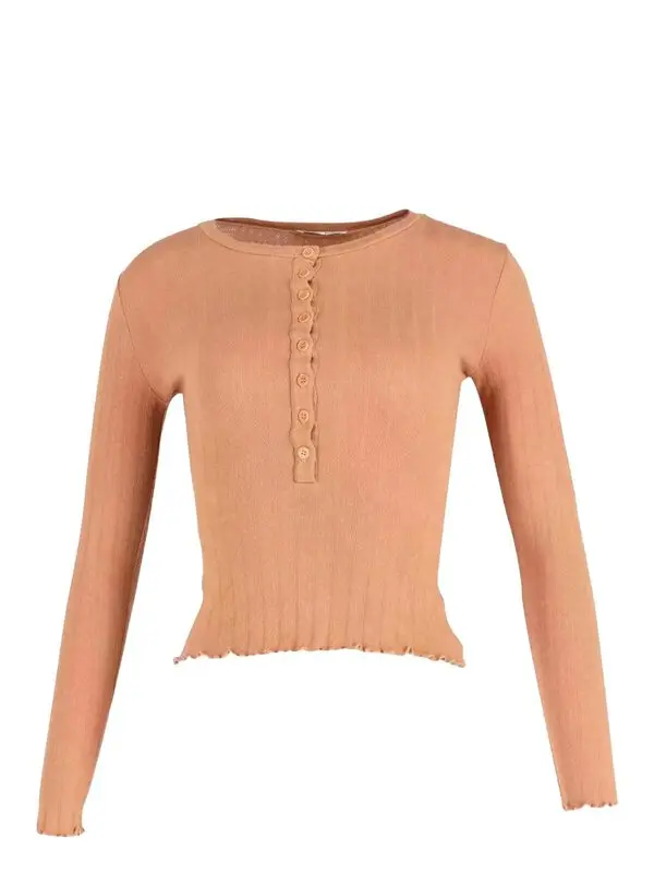 REFORMATION Knit Button Long-sleeve Top - Neutrals