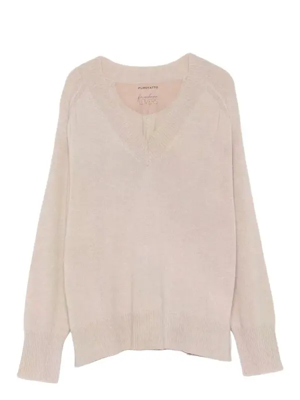 PUROTATTO V-neck Long Sleeve Sweater - Neutrals