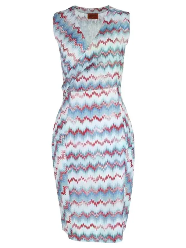 Missoni V-neck Zig Zag Mini Dress - Blue