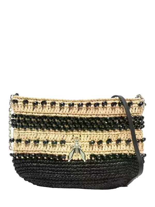Patrizia Pepe Beaded Raffia Shoulder Bag - Neutrals