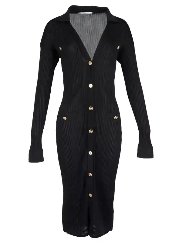 Versace Ribbed Buttoned Midi Dress - Black