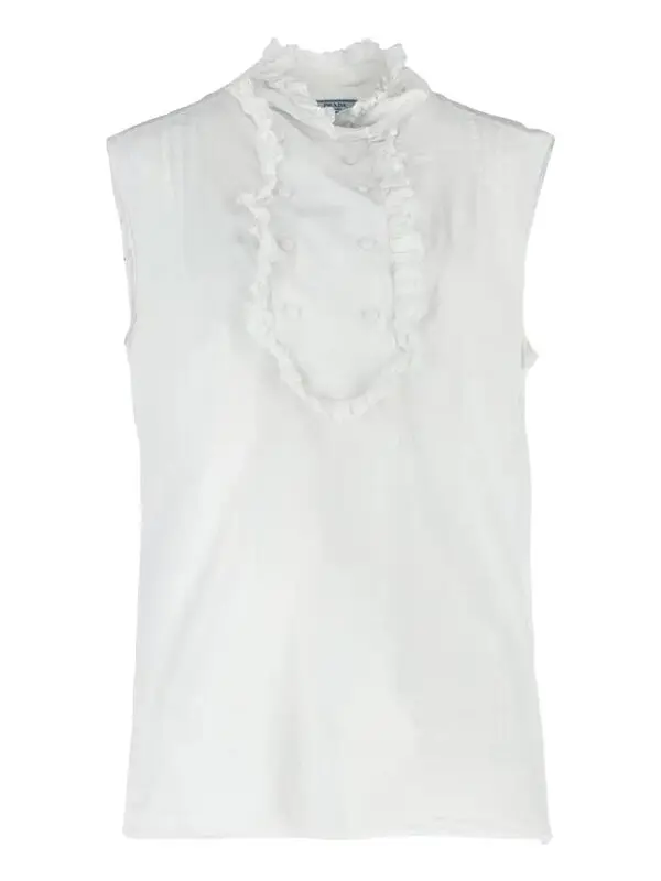 Prada Ruffle Mock-neck Sleeveless Blouse - White