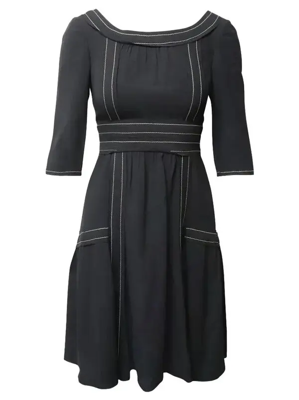 Prada Contrast-stitch Midi Dress - Black