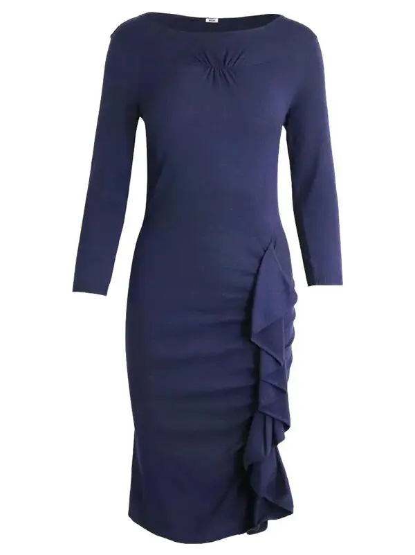 Moschino Ruffle-detail Long-sleeve Midi Dress - Blue