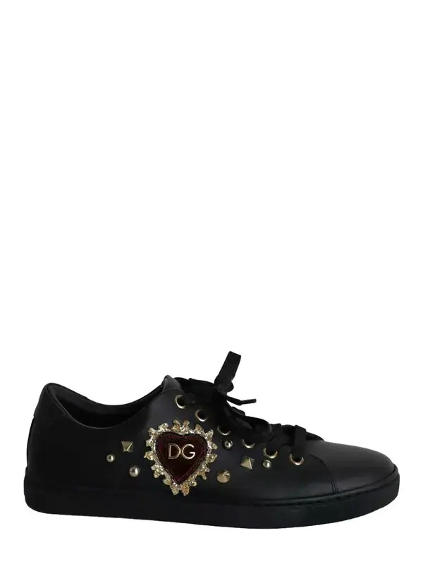 Dolce & Gabbana Heart-embellished Leather Sneakers - Black