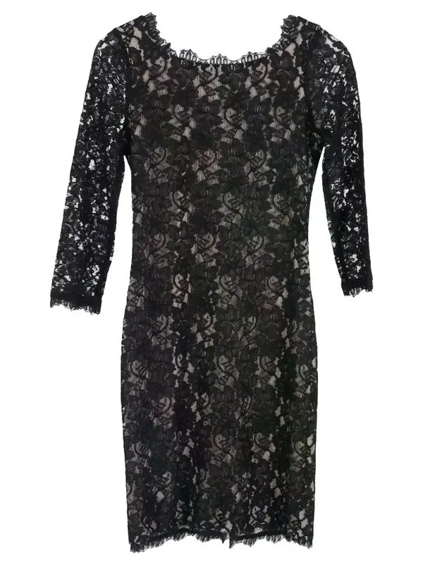 Diane Von Furstenberg Vintage Lace-overlay Long-sleeve Dress - Black