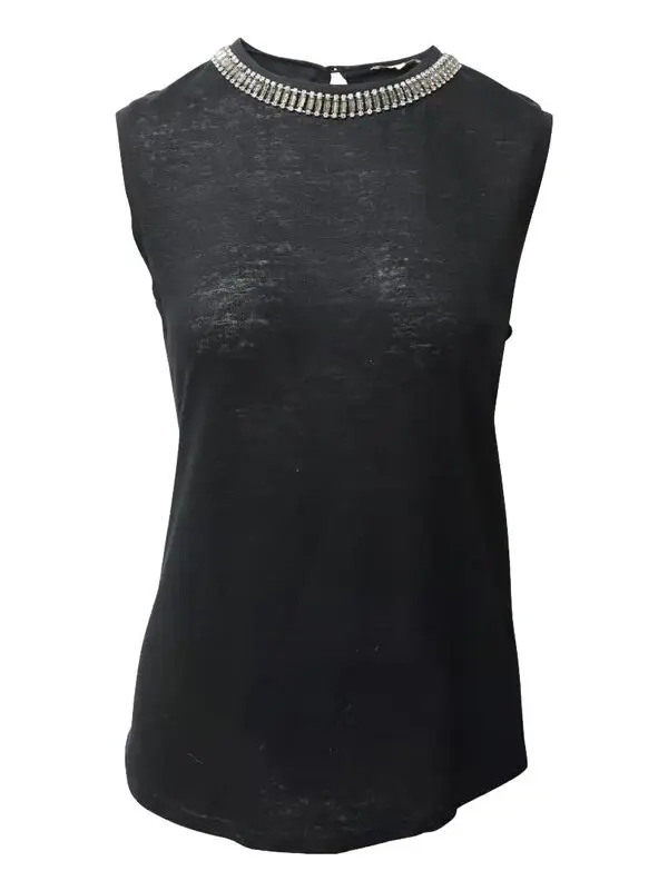 Maje Embellished Linen Top - Black