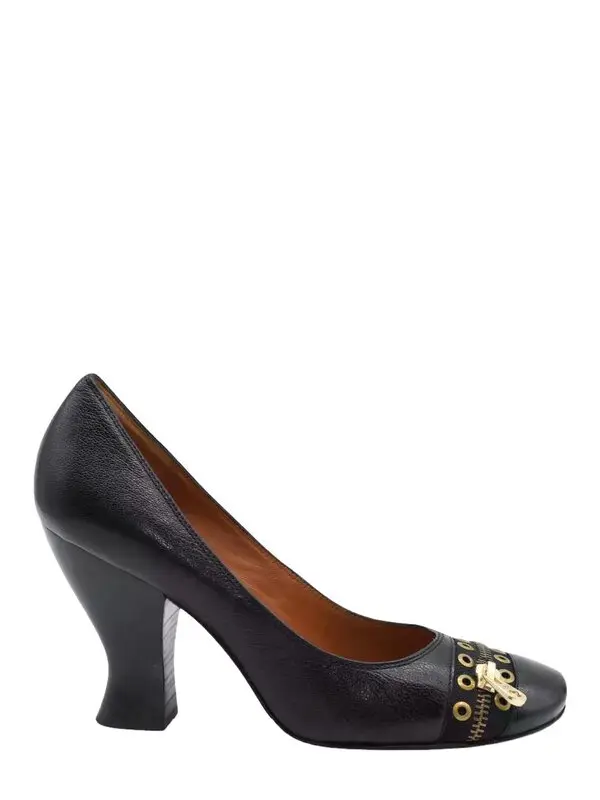 Marc Jacobs Grommets Zipper Leather Pumps - Black