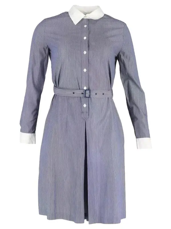 Vanessa Seward Striped Belted Shirt Dress - Blue
