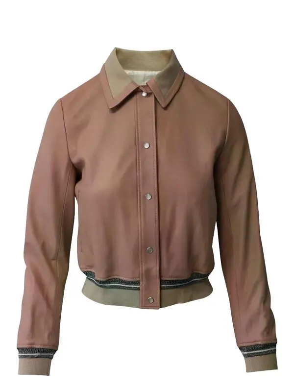 Sandro Leather Ribbed Bomber Jacket - Brown