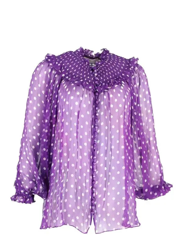 Zimmermann Shirred Polka Dot Blouse - Purple