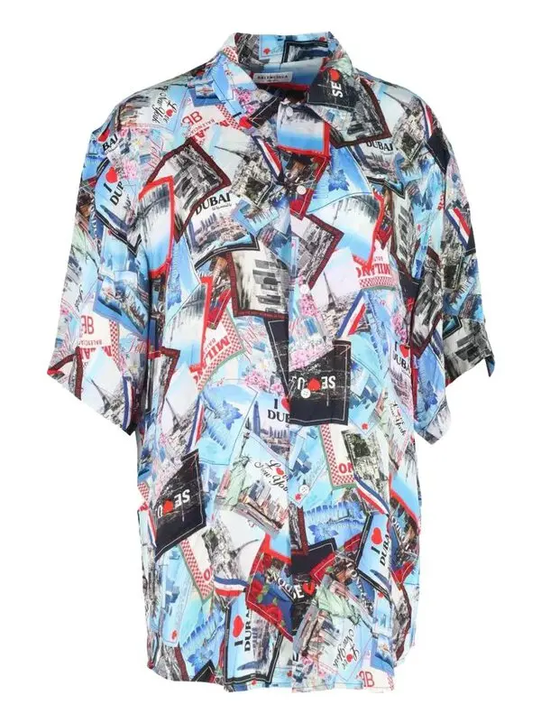 Balenciaga Cities Print Silk Shirt - Blue