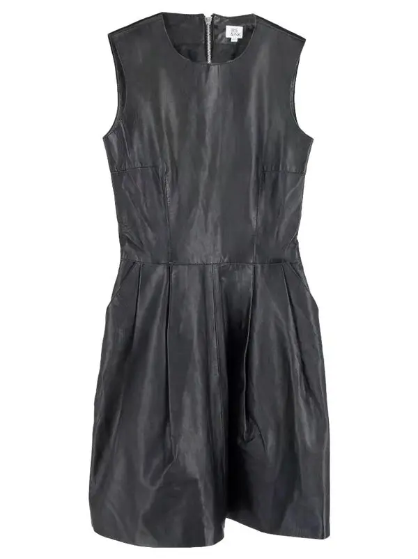 Iris & Ink Leather Pleated Dress - Black