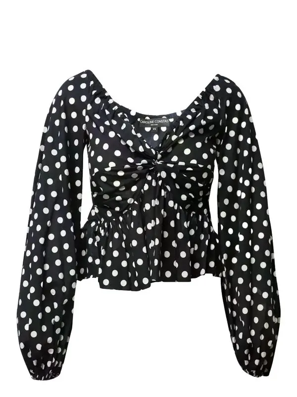 Caroline Constas Polka-dot V-neck Top - Black