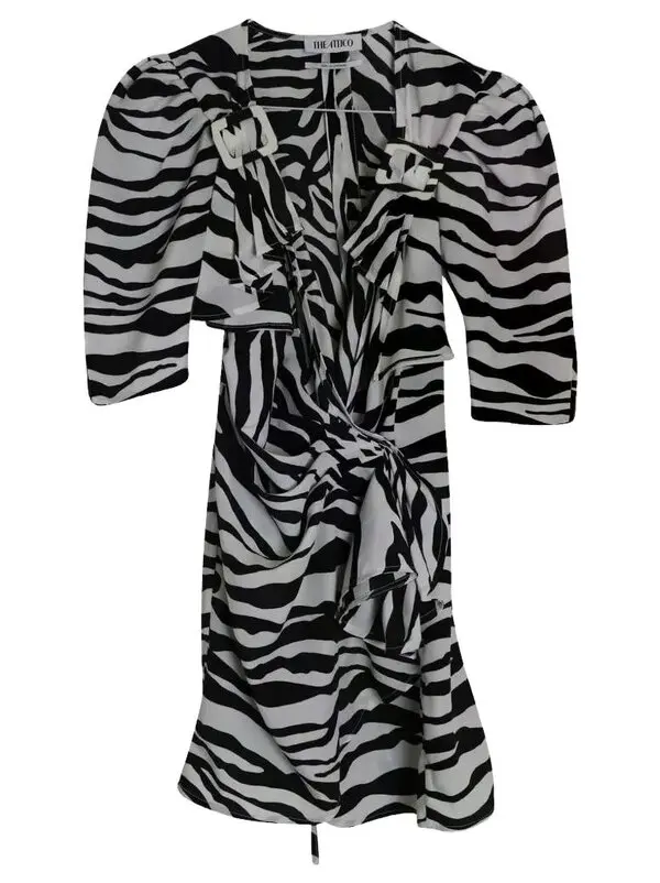 Attico Zebra-print Puff-sleeves Mini Dress - White