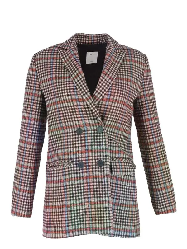 Sandro Plaid Double-breasted Blazer - Brown