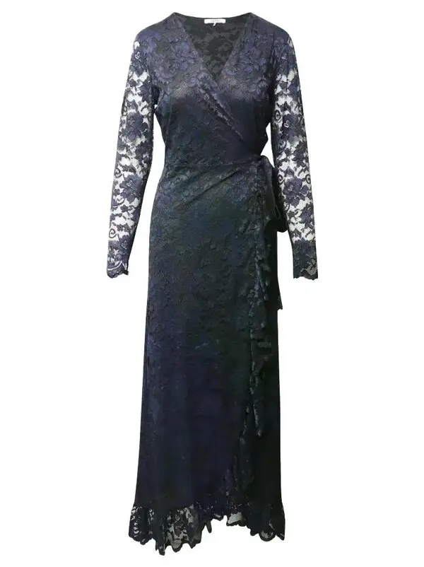 GANNI Lace Wrap Dress - Blue