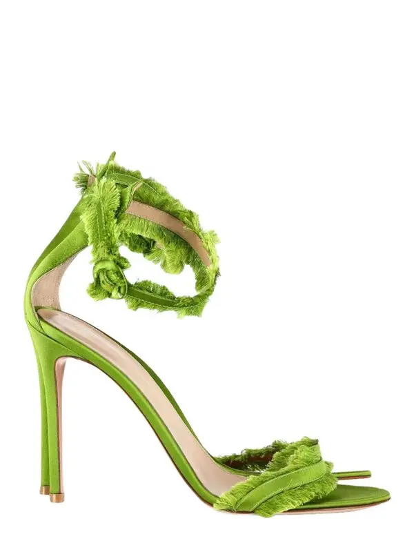 GIANVITO ROSSI Fringe-trimmed Satin Sandals - Green