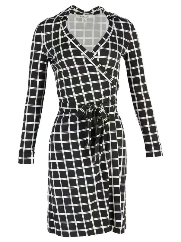 Diane Von Furstenberg Checkered Wrap Mini Dress - Black