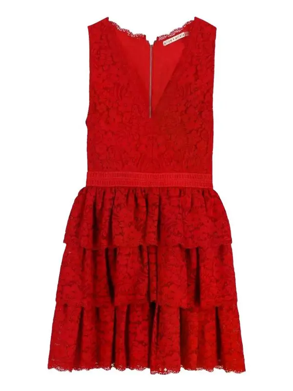 Alice + Olivia Lace V-neck Dress - Red
