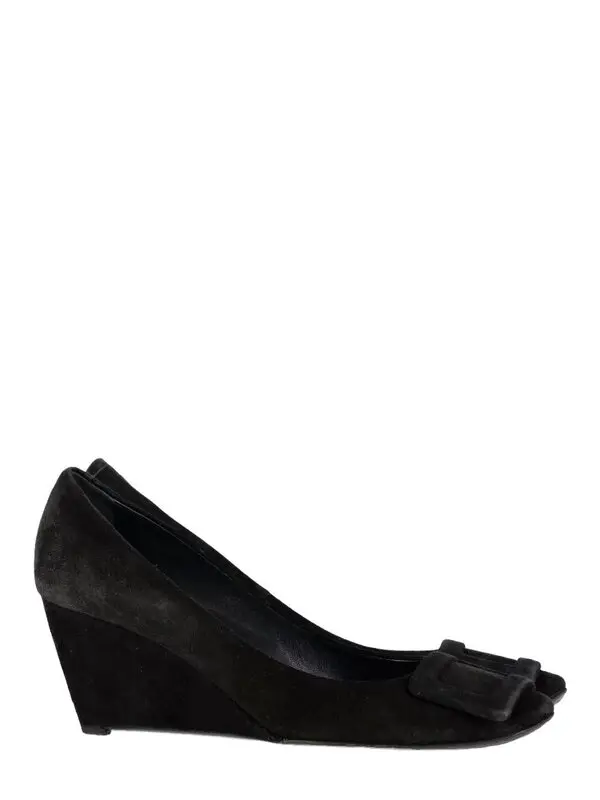 ROGER VIVIER Buckle Suede Wedge Pumps - Black