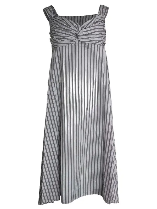 A.L.C. Striped Off-shoulder Midi Dress - Grey