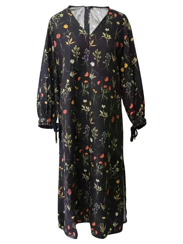 Mother Of Pearl Floral Print Midi Dress - Black