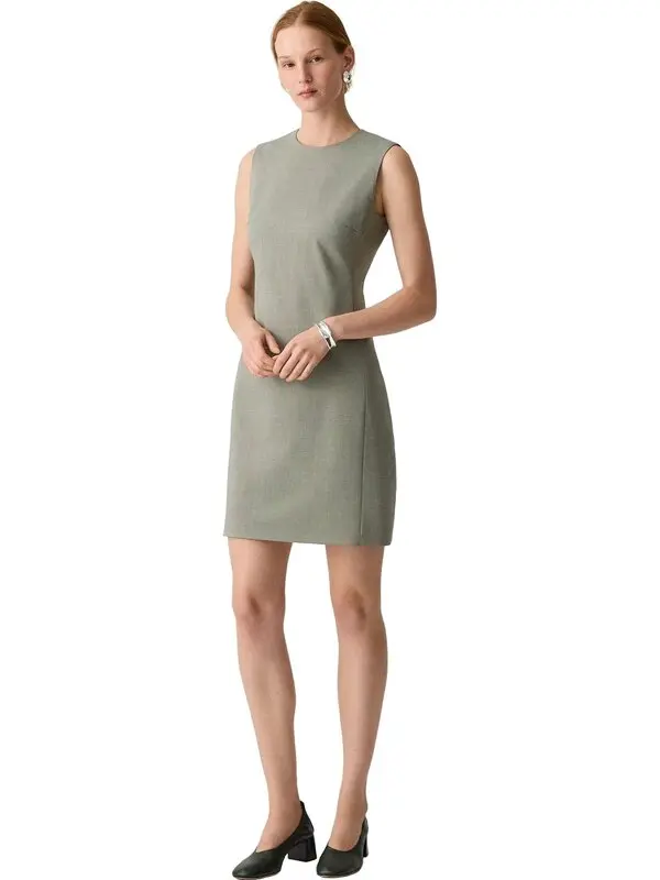 Theory Sleeveless Fitted Dress In Wool Gabardine - Vetiver Melange