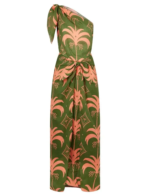 Johanna Ortiz Seaweed One-shoulder Printed Linen Maxi Dress - Green