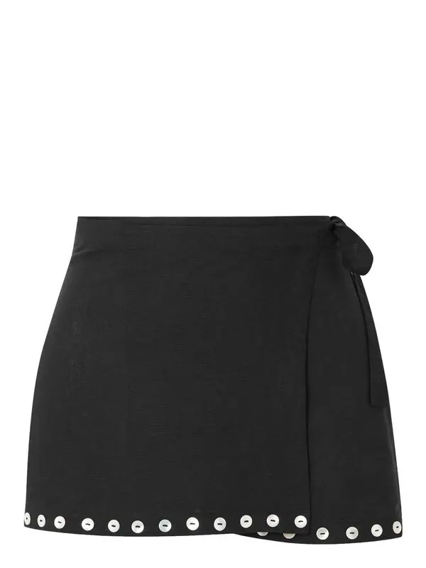 Staud Zandra Button-detailed Linen-blend Mini Wrap Skirt - Black